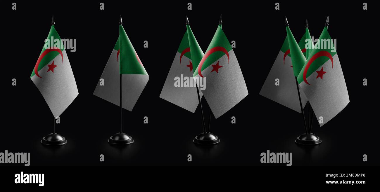 Small national flags of the Algeria on a black background Stock Photo ...