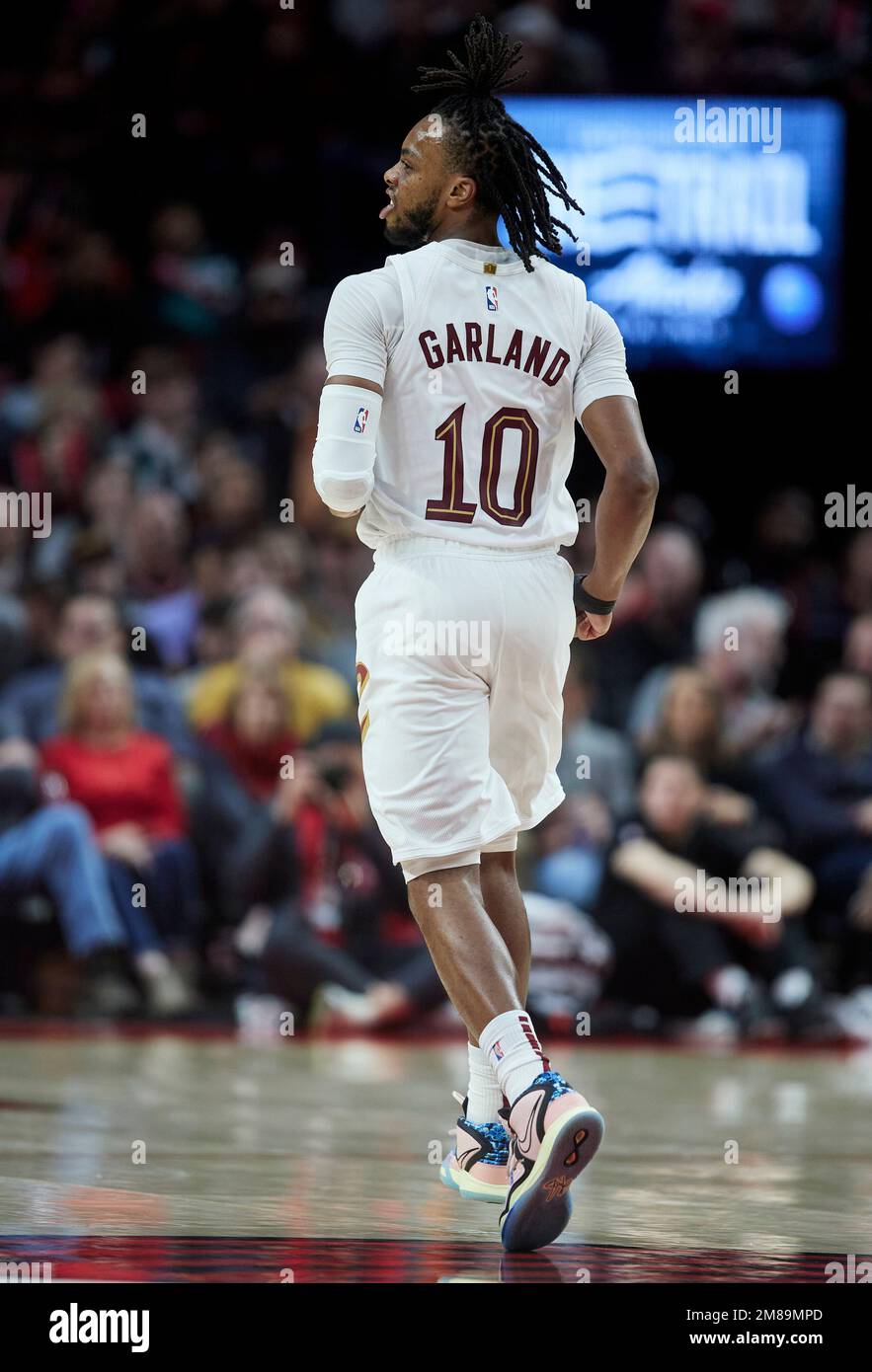 Cleveland Cavaliers guard Darius Garland reacts after scoring against ...