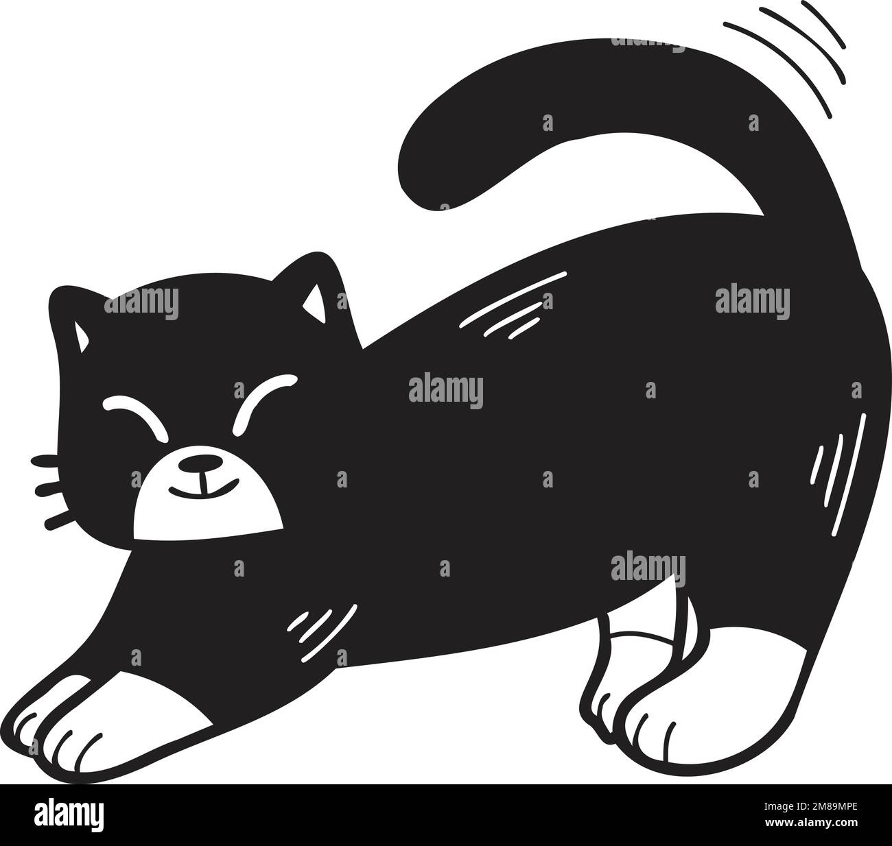 Hand Drawn cat stretching illustration in doodle style isolated on ...