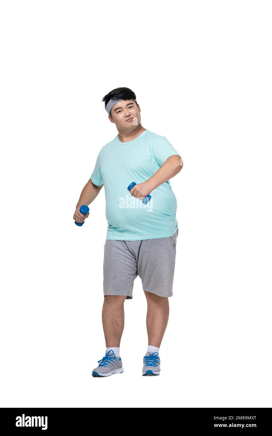 Fat young men in doing sports Stock Photo - Alamy