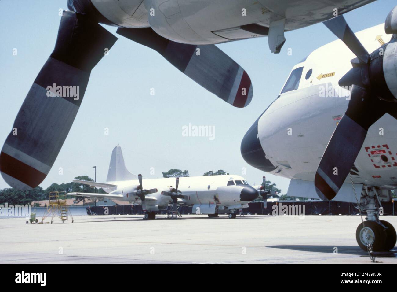 A Patrol Squadron 49 (VP-49) P-3C Orion aircraft is framed by the ...