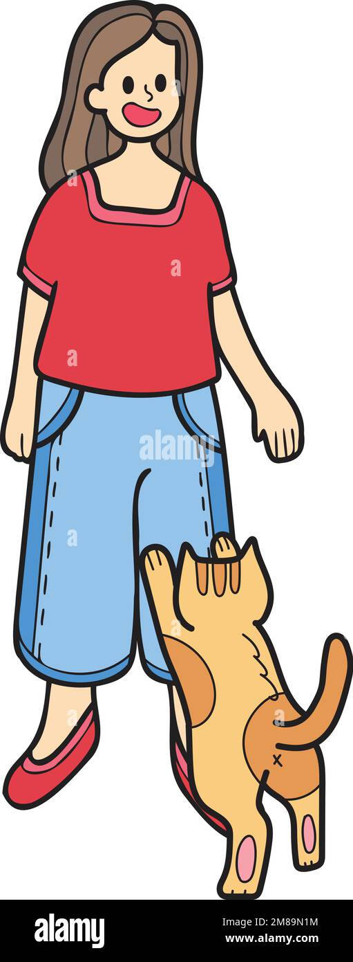 Hand Drawn striped cat begging owner illustration in doodle style ...