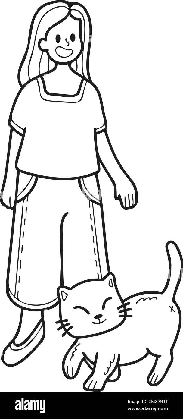 Hand Drawn cat begging owner illustration in doodle style isolated on ...