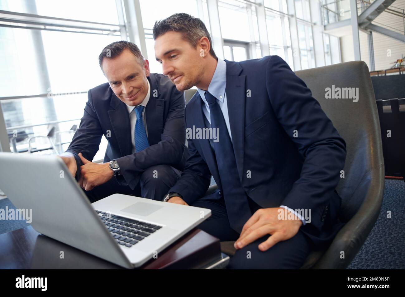 Laptop, businessman and corporate partner or client in teamwork ...