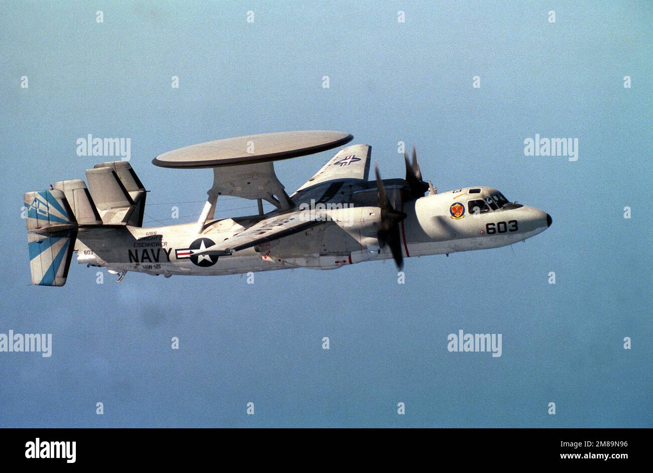 An air-to-air right side view of an Airborne Early Warning Squadron 21 ...