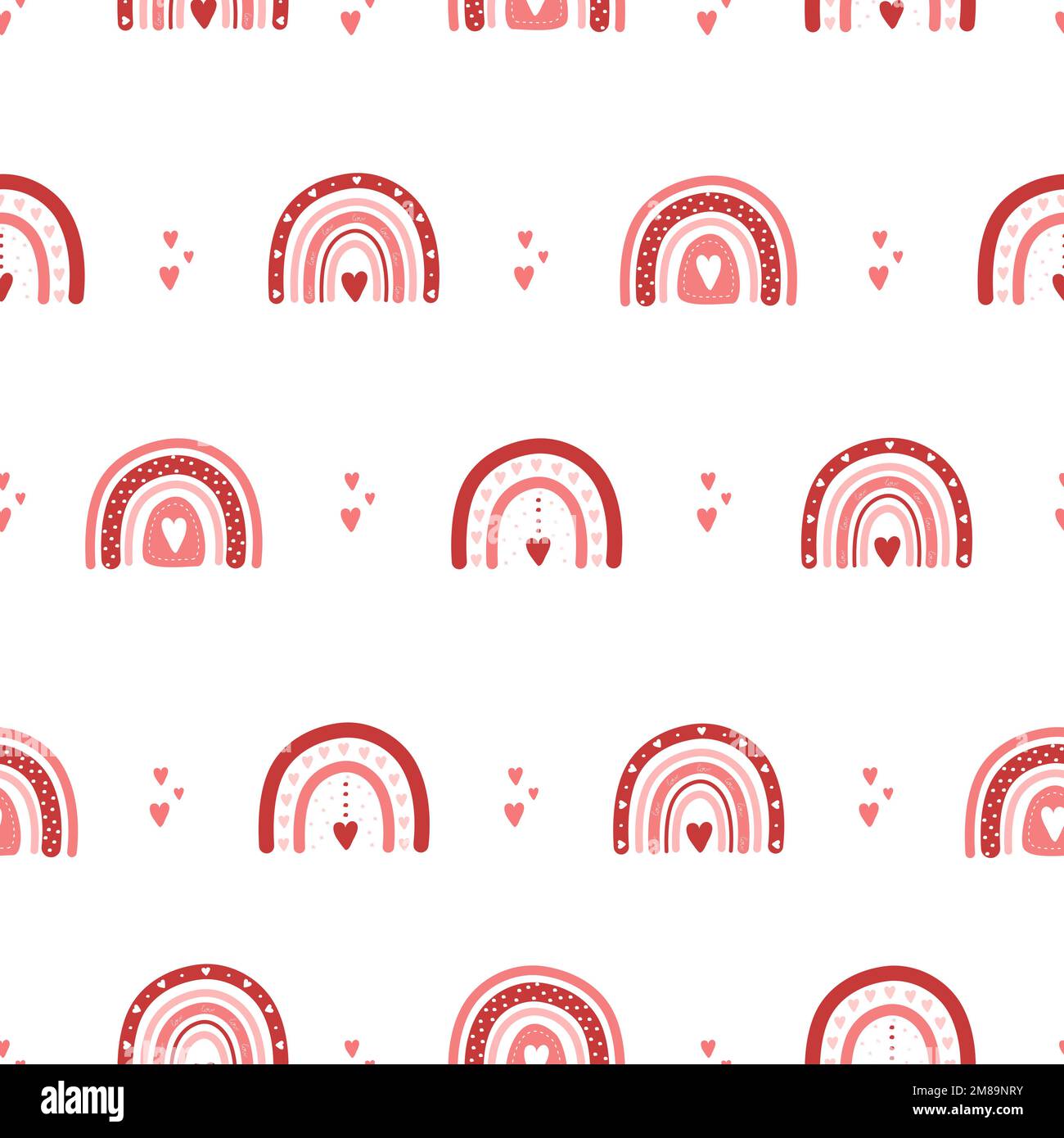 Valentines day seamless pattern with rainbows and hearts. Cute romantic ...