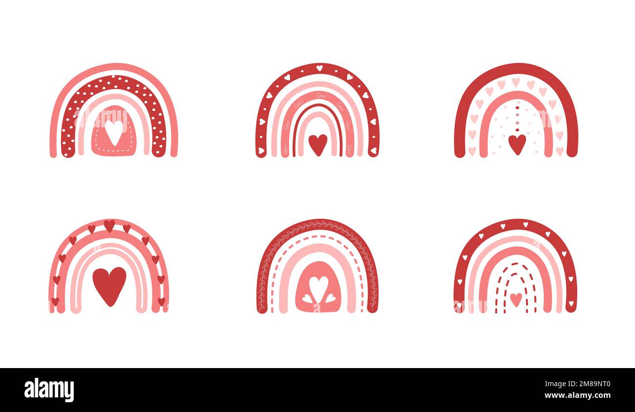 Set of Valentines rainbows with hearts. Romantic clipart elements in ...