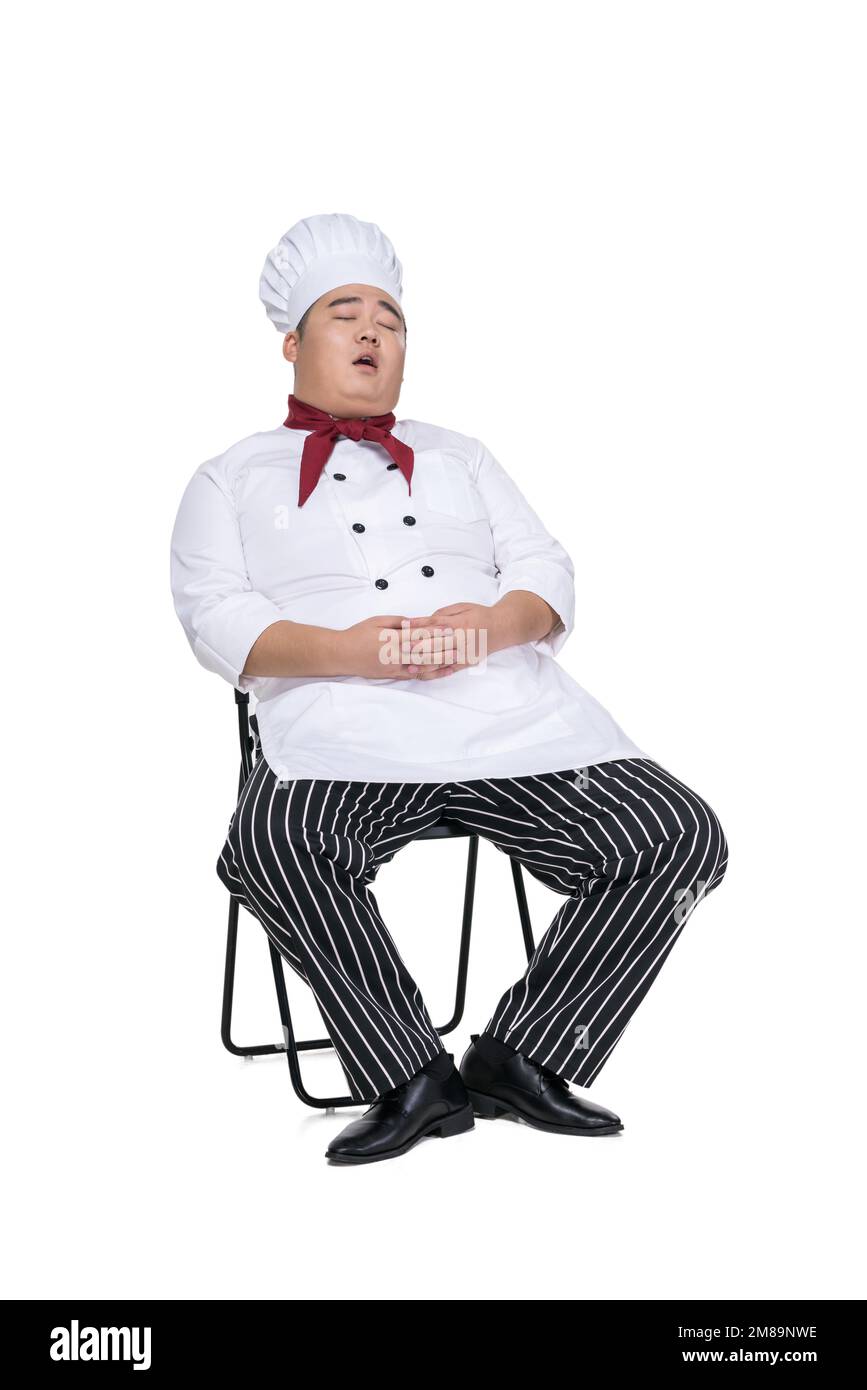 Obesity chef sit to sleep Stock Photo - Alamy
