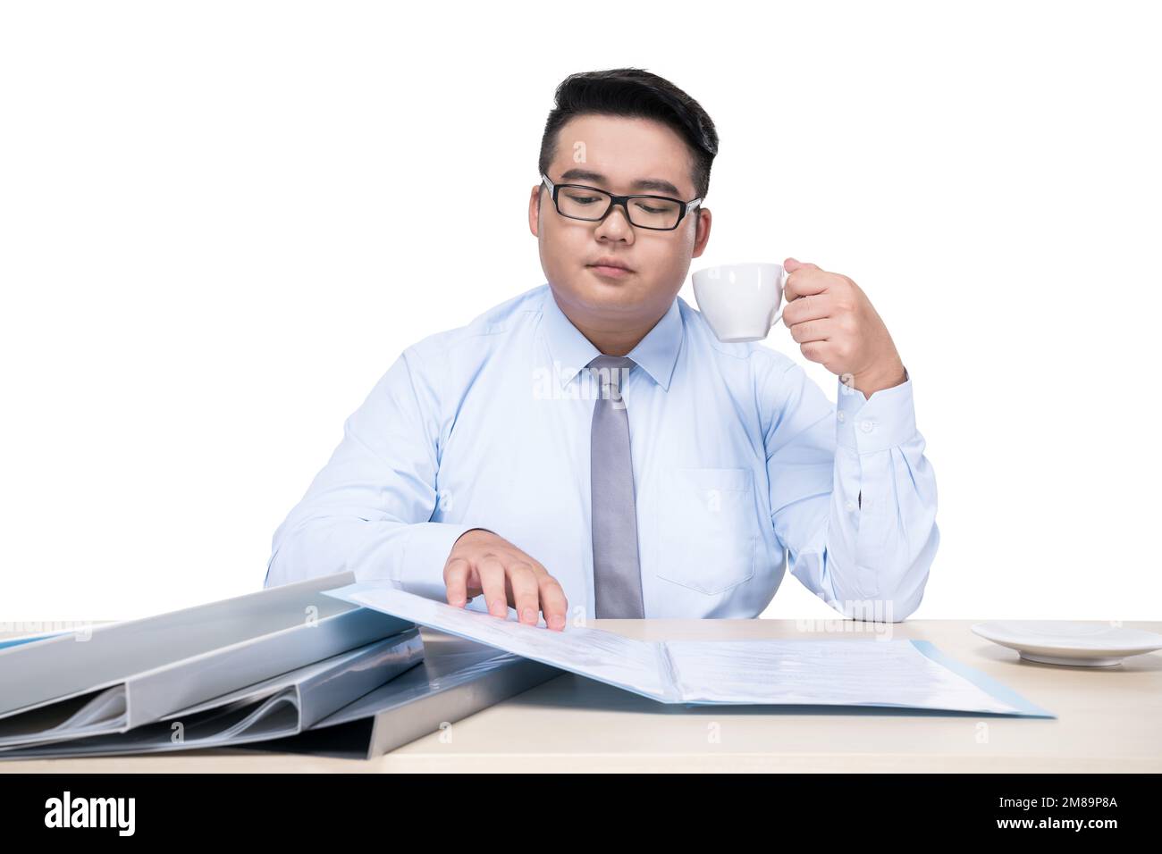 Fat people drink tea in the office Stock Photo - Alamy