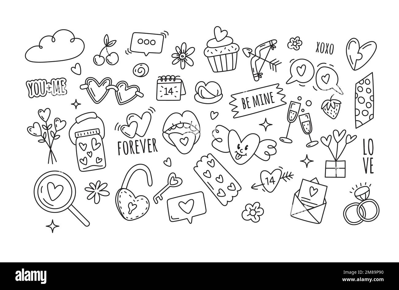 Doodle love elements set for valentines day on white background Stock ...