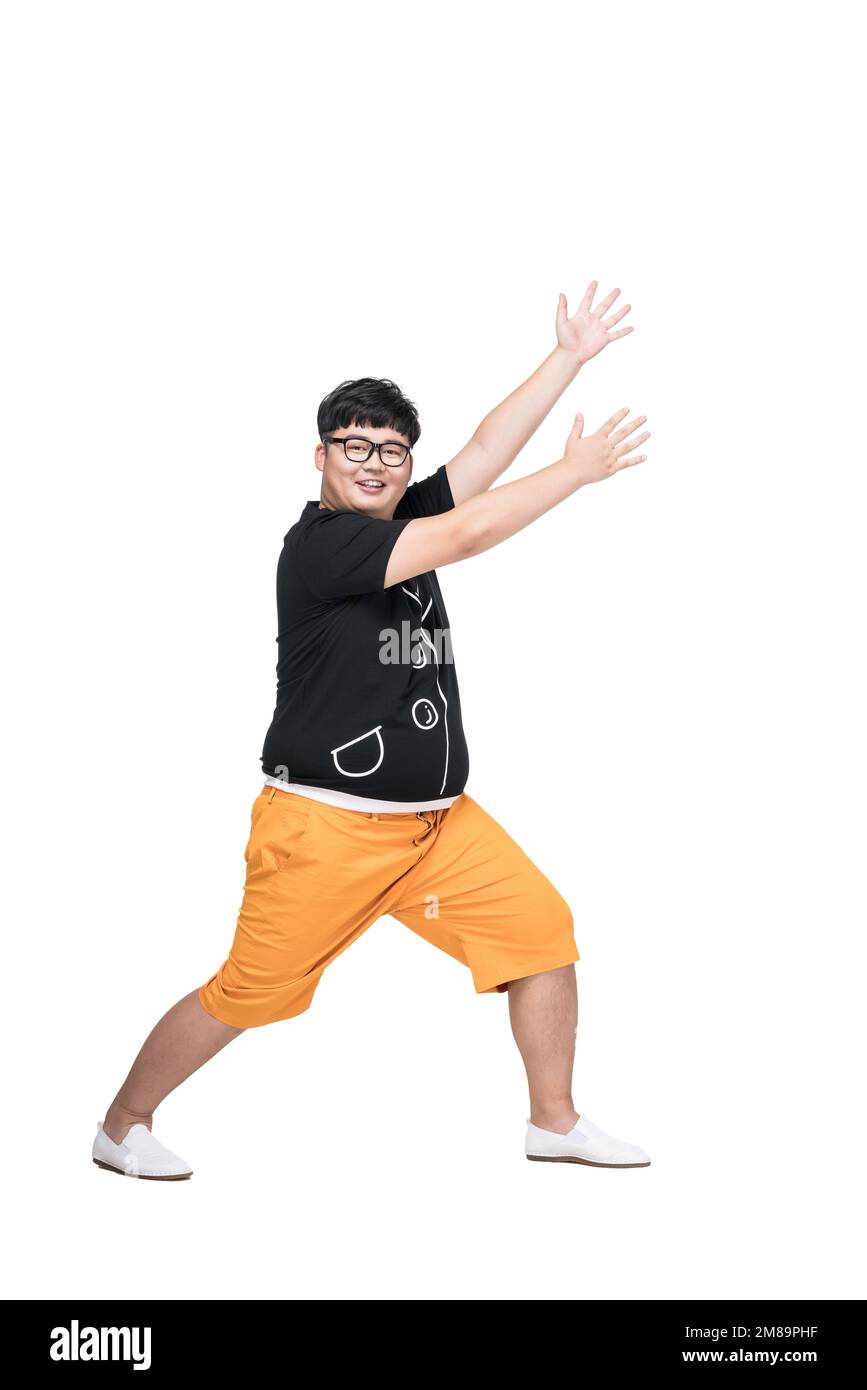 Fat young men in the do the action Stock Photo - Alamy