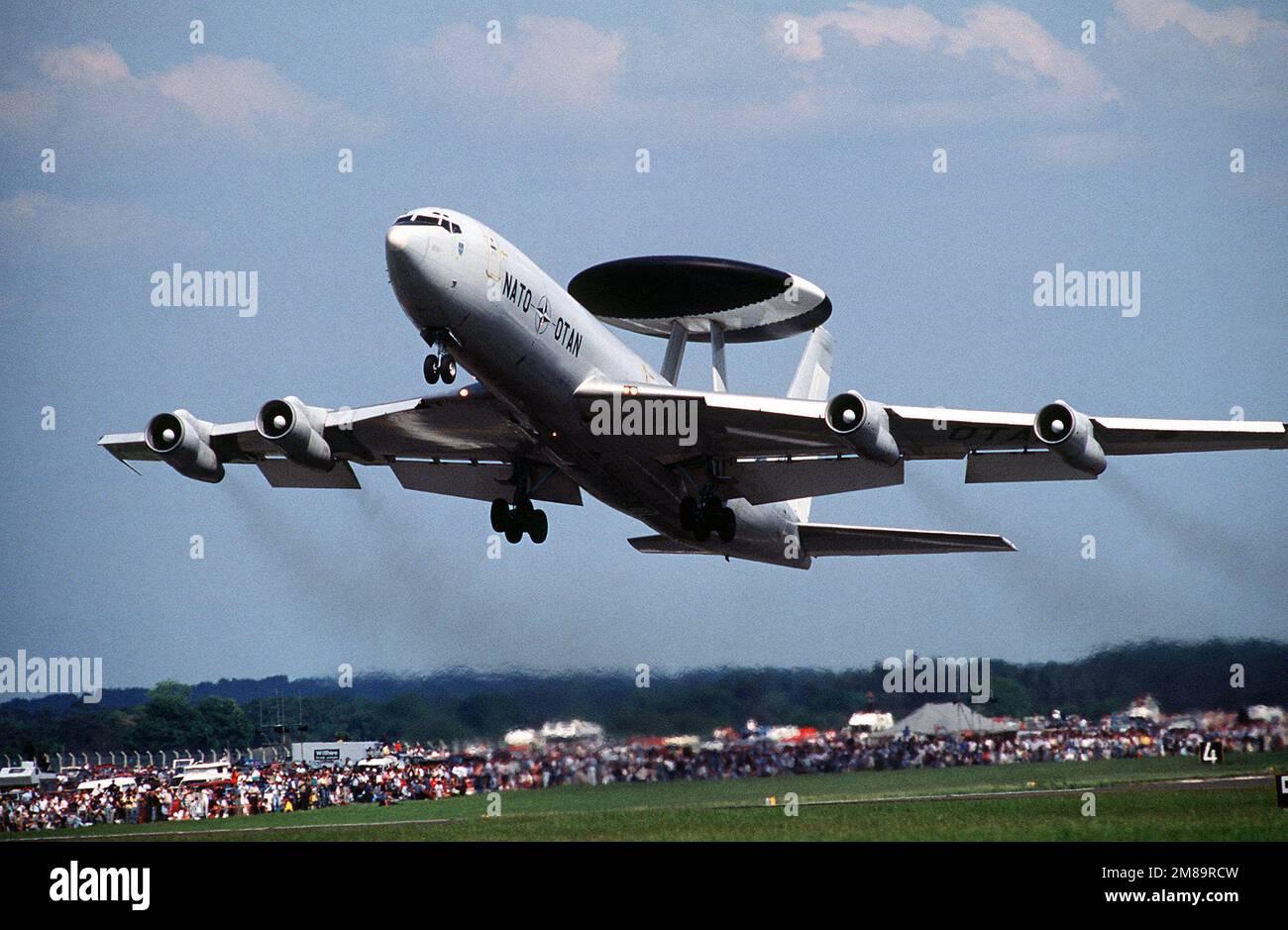 A left front view of a NATO E-3A airborne warning and control system ...