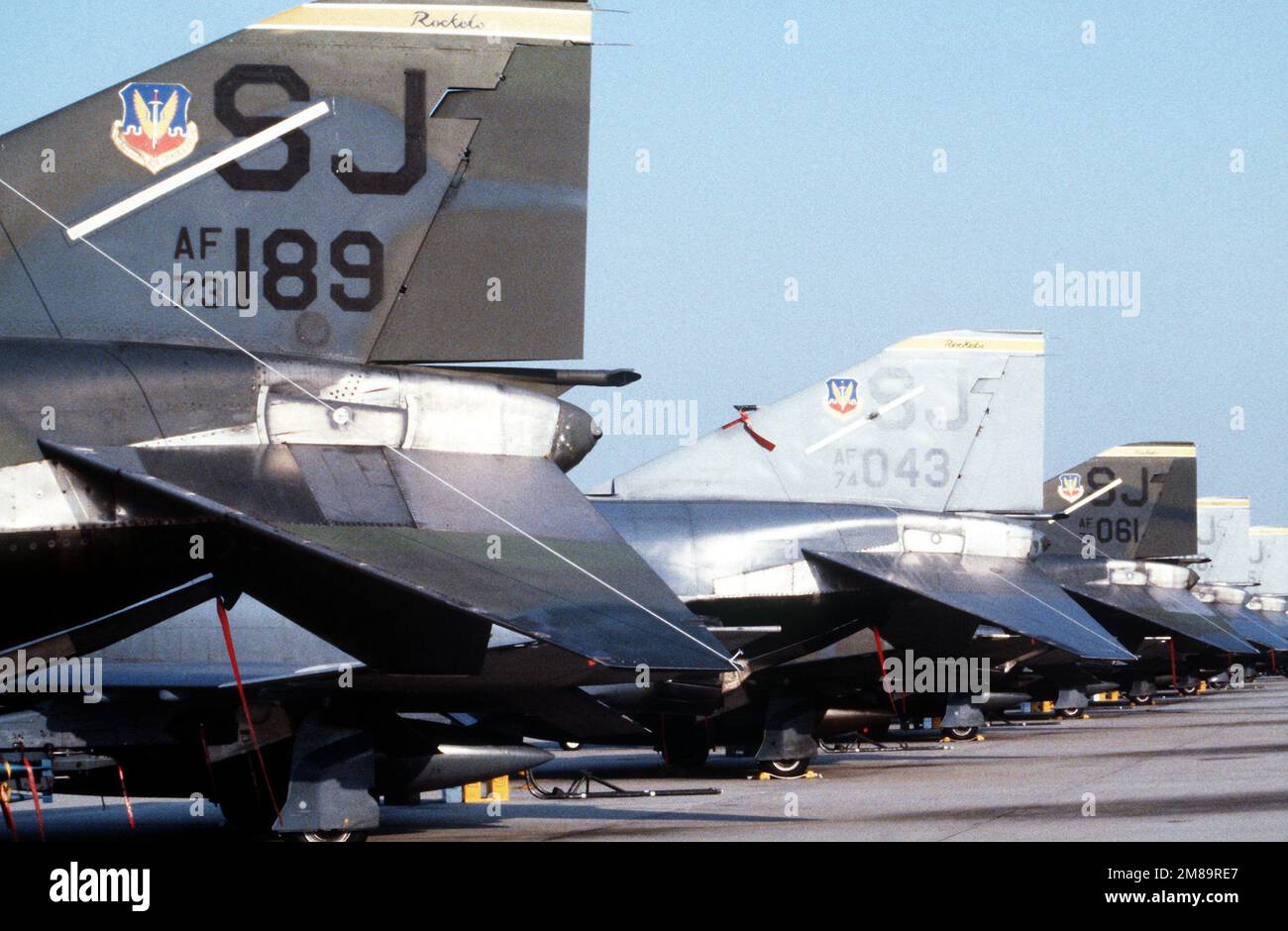 A view of the tail sections of several 336th Tactical Fighter Squadron ...