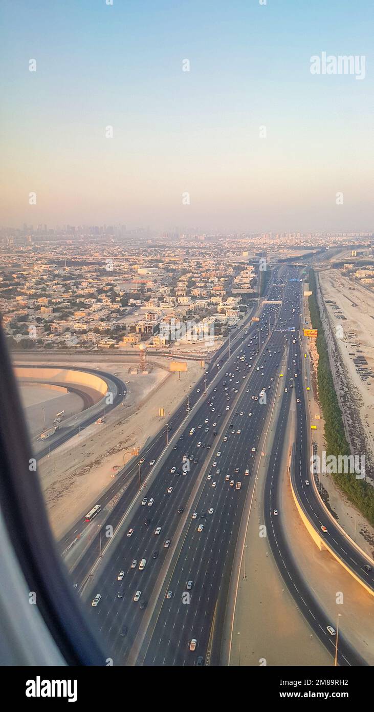 View from the window of plane on blue sky and earth with landscape of ...