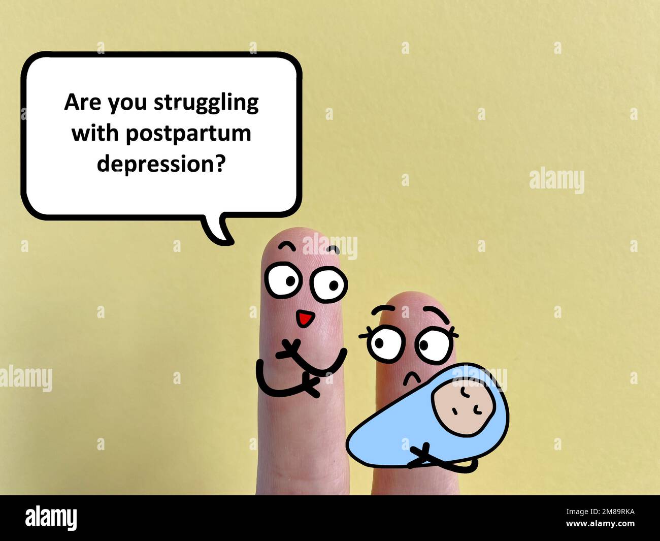 Two fingers are decorated as two person. One of them is asking another ...