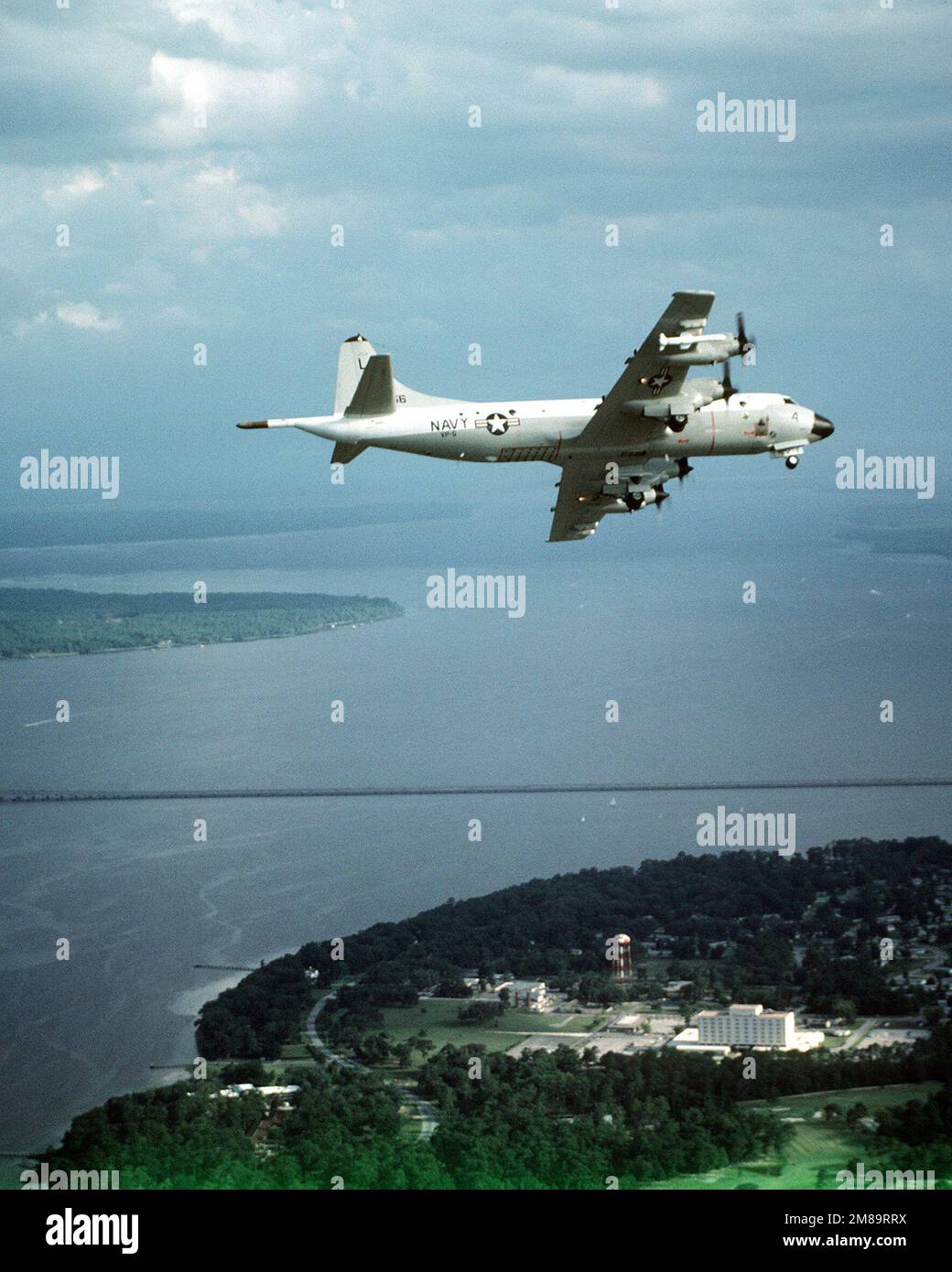 An air-to-air right underside view of a Patrol Squadron 5 (VP-5) P-3 ...