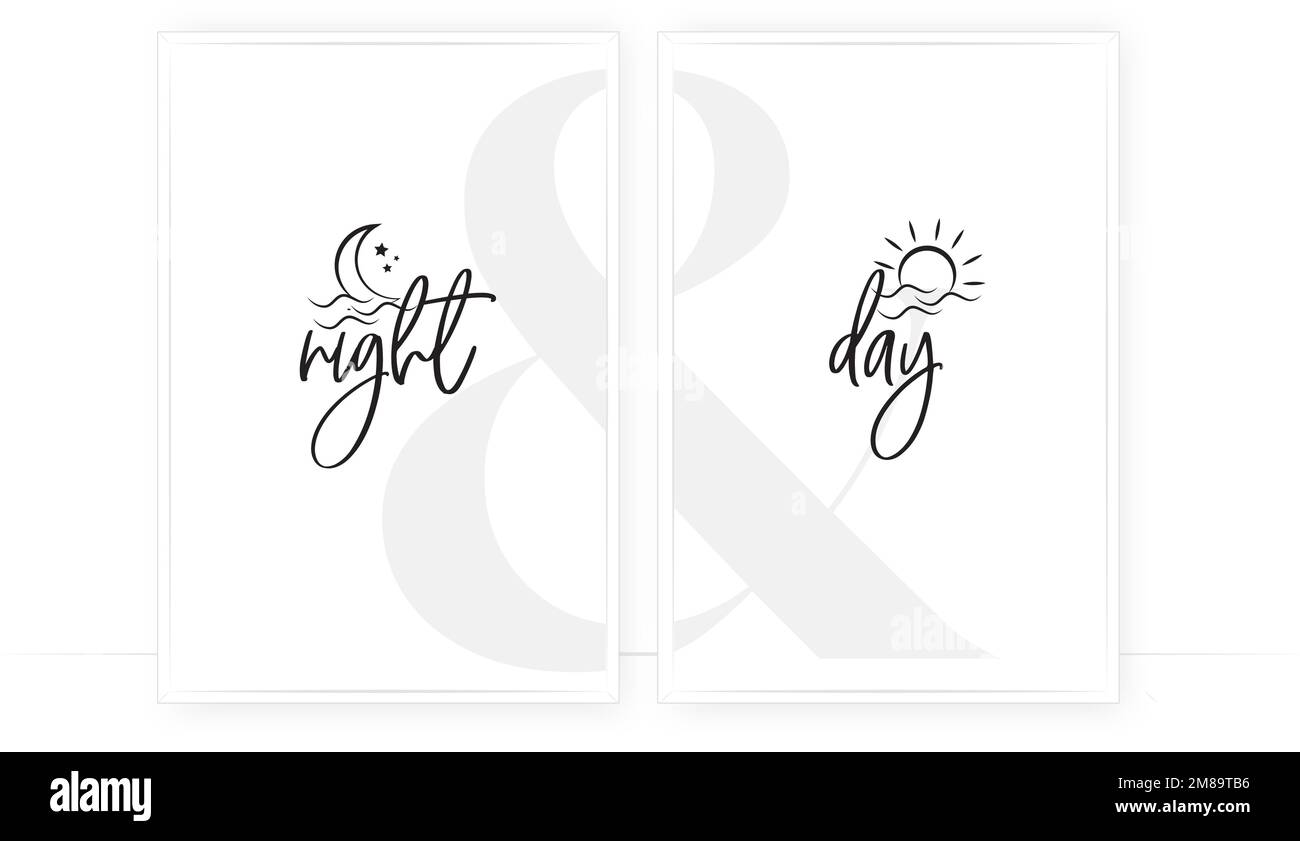 Night And Day, vector. Wording design. Scandinavian minimalist two ...