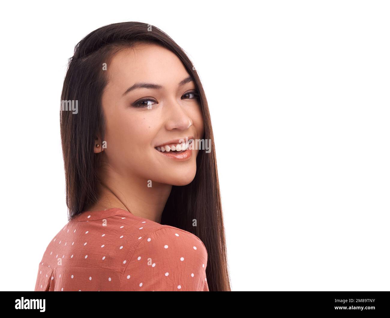 Beautiful, young woman and smile for beauty profile or empowerment ...