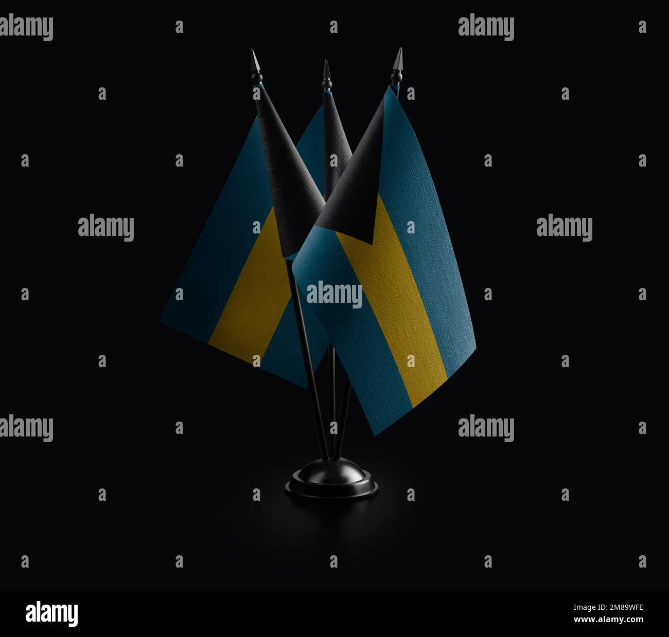 Small national flags of the Bahamas on a black background Stock Photo ...