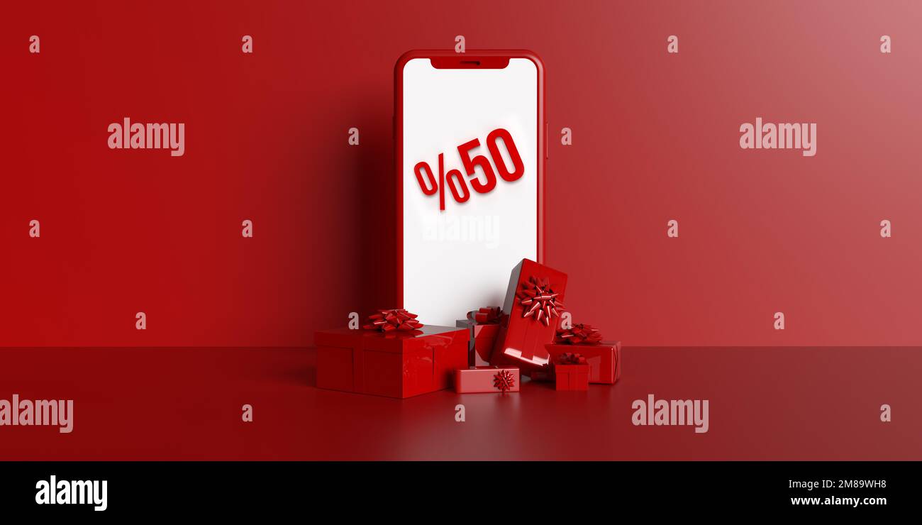 50 % online shopping discount on mobile phone screen, beautiful wrapped ...