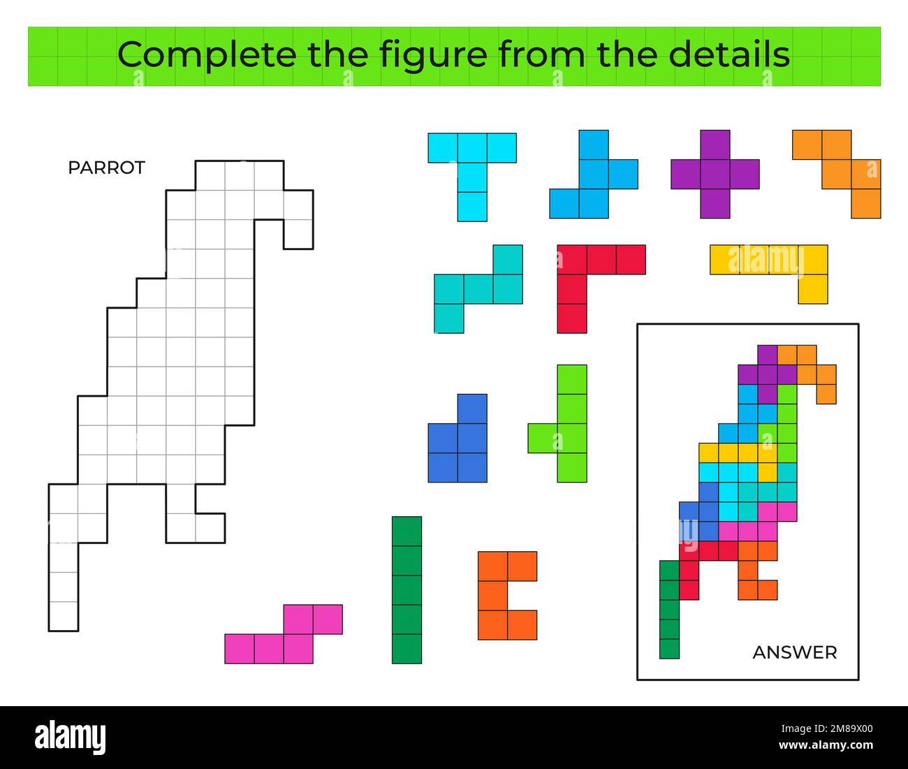 Complete the figure. Puzzle game with parrot Stock Vector Image & Art ...