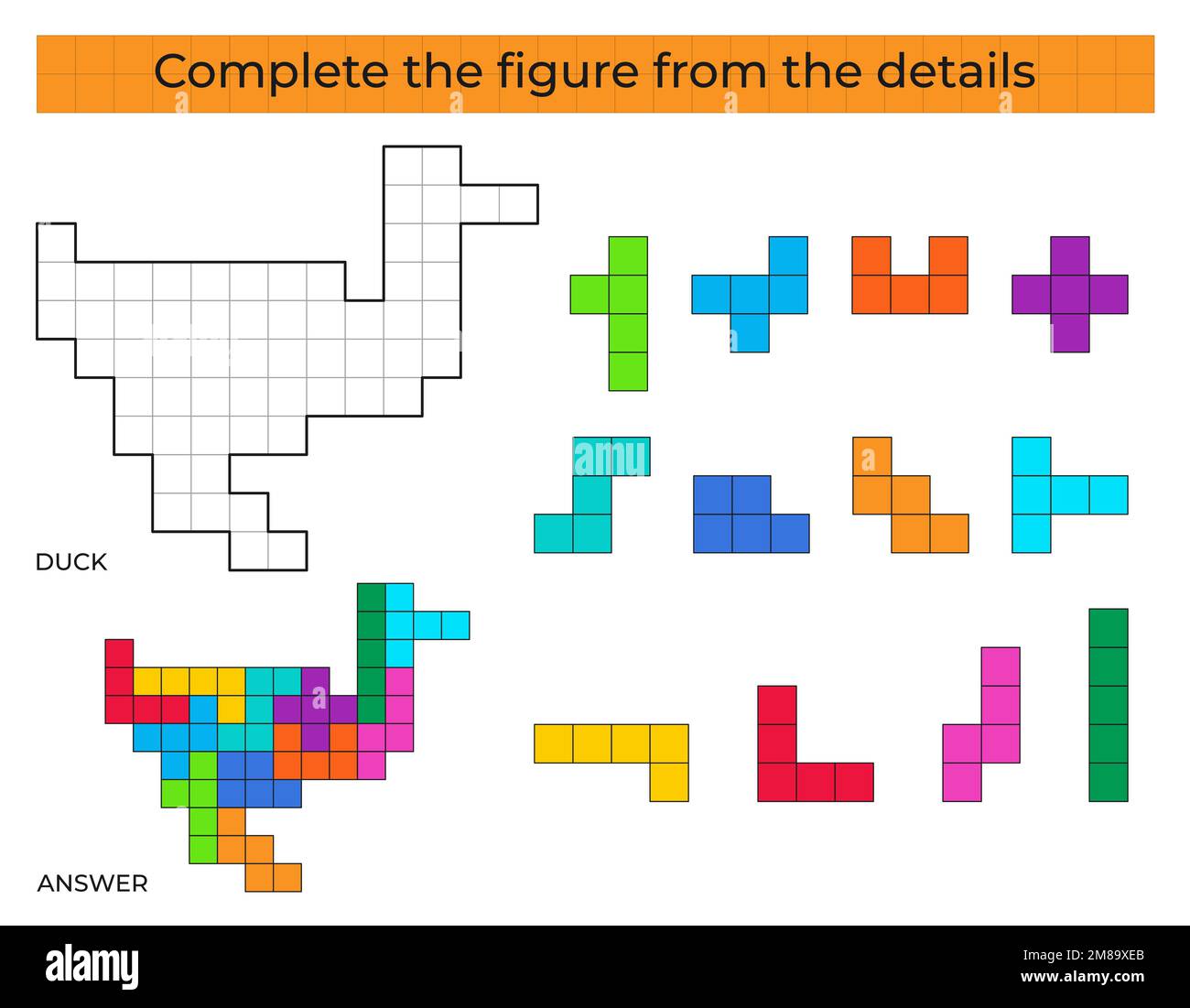 Complete the figure. Puzzle game with Duck Stock Vector Image & Art - Alamy