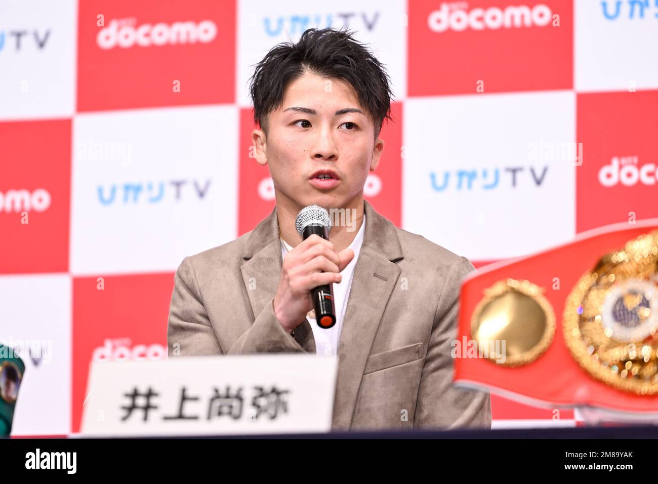 Boxer Naoya Inoue of Japan speaks during a press conference in Yokohama ...