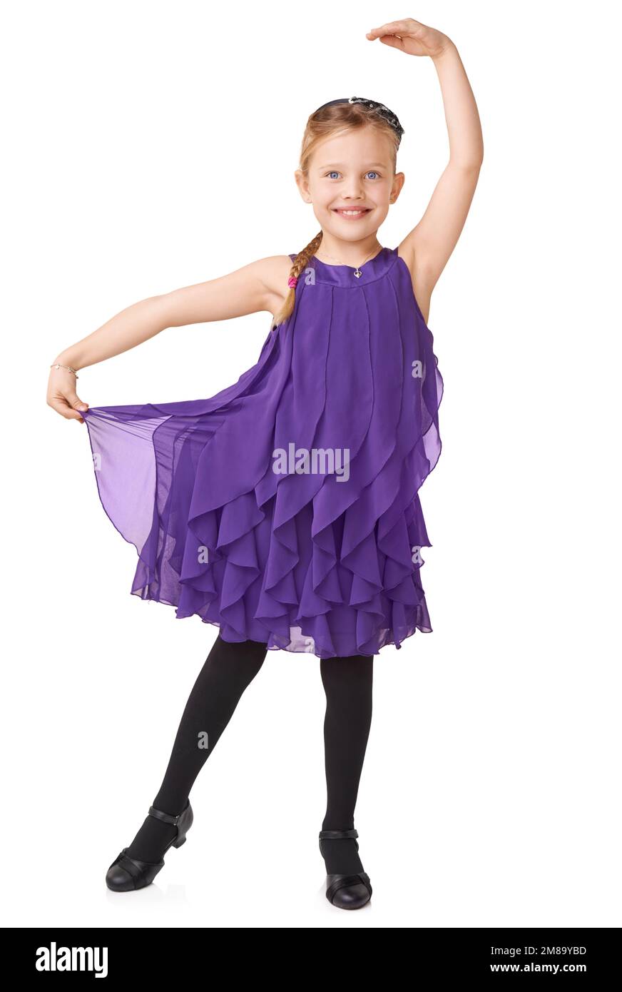 Ballroom dance, smile and portrait of little girl dancing, kindergarten ...