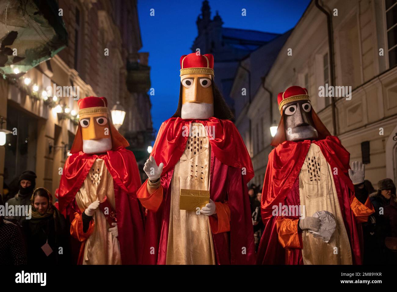 Lithuanians dressed as the Three Kings parade during the Epiphany Day celebrations in Vilnius ...