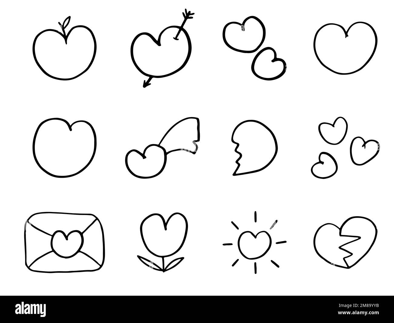 Vector Set of hand drawn heart. Line Icons for Valentine's Day Stock ...