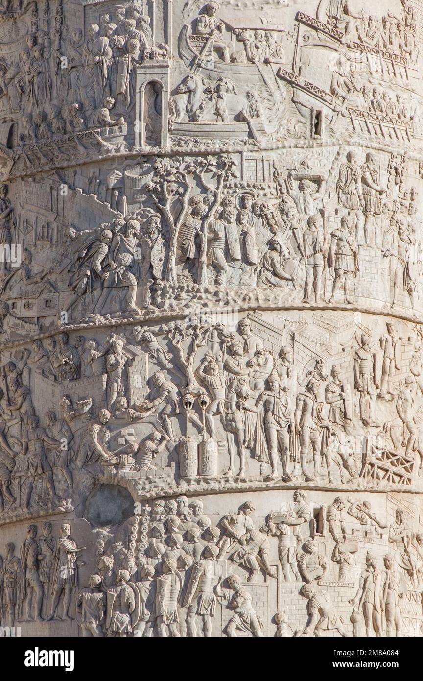 Close-up of the Trajan Column (Colonna Traiana). detail of Roman ...