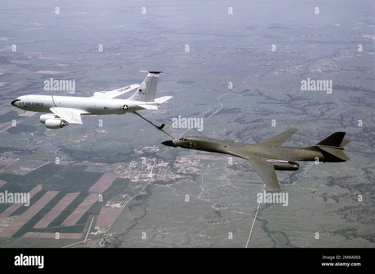 An air-to-air left side view of a 28th Bombardment Wing KC-135R ...