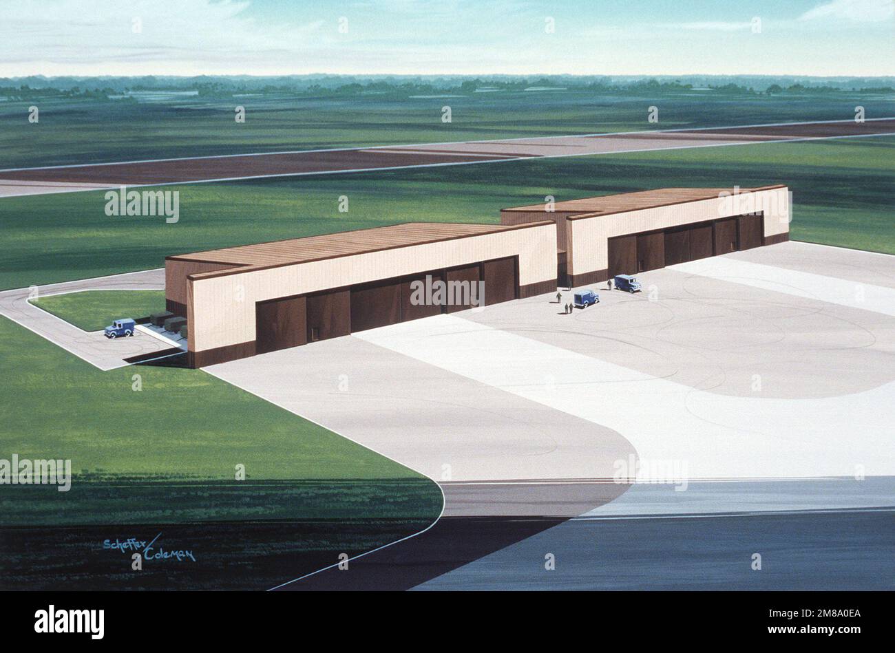 An architect's drawing of a planned B-2 aircraft maintenance docks at ...