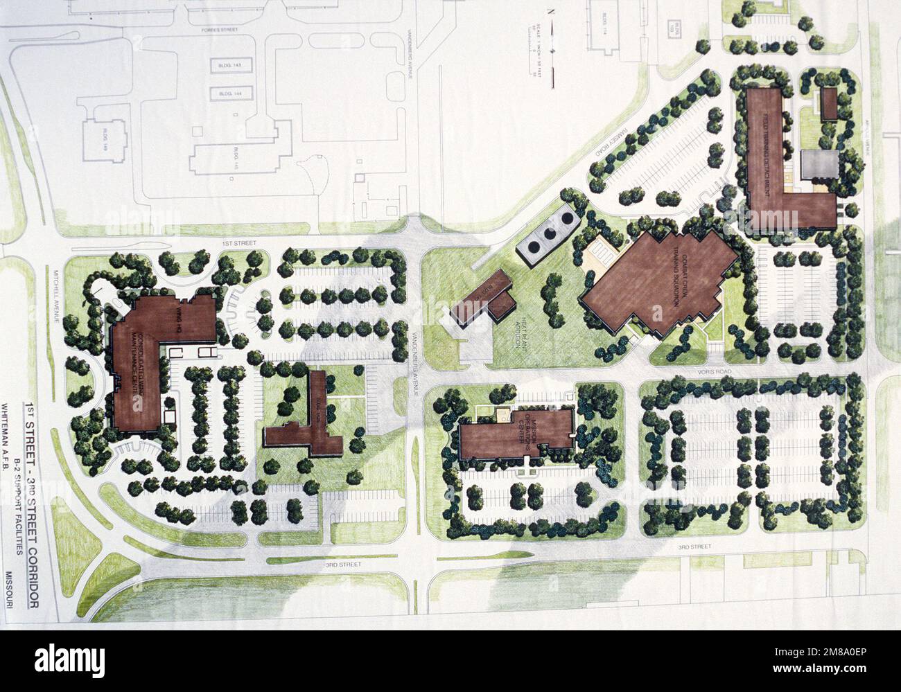 An architect's plan drawing of B-2 aircraft support facilities to be ...