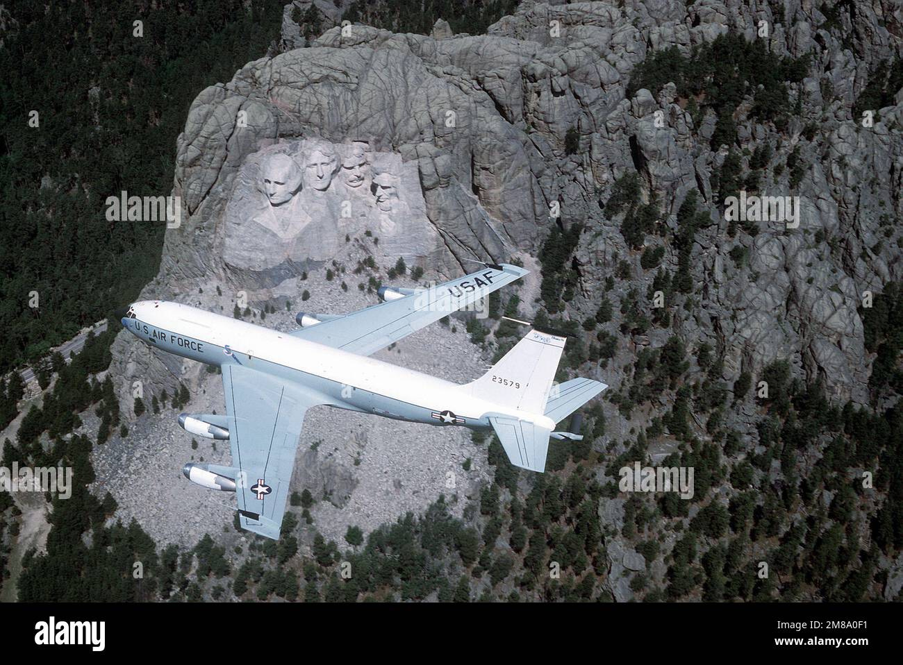 An air-to-air overhead view of a 4th Airborne Command and Control ...