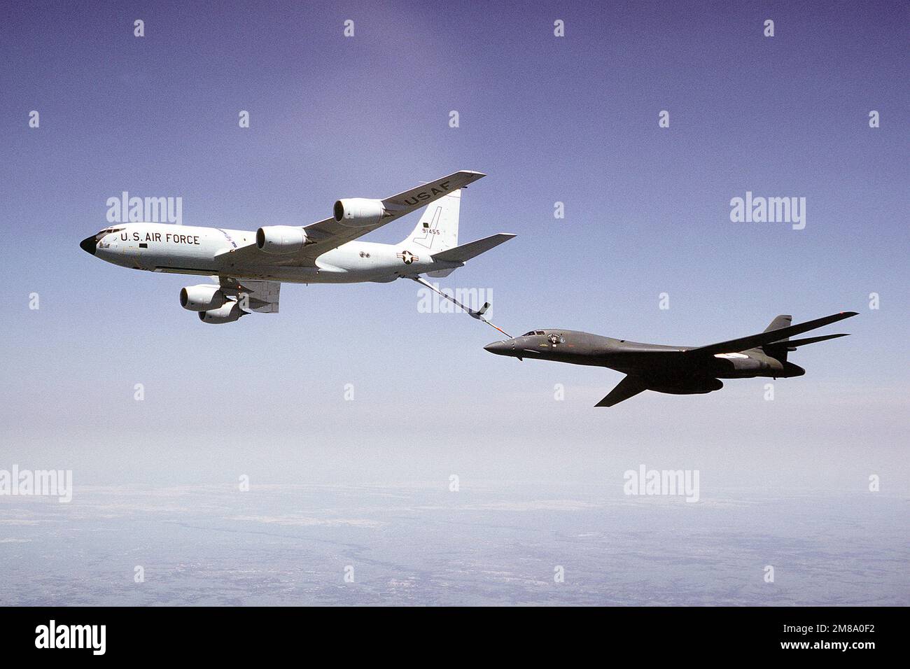 An air-to-air left side view of a 28th Bombardment Wing KC-135R ...