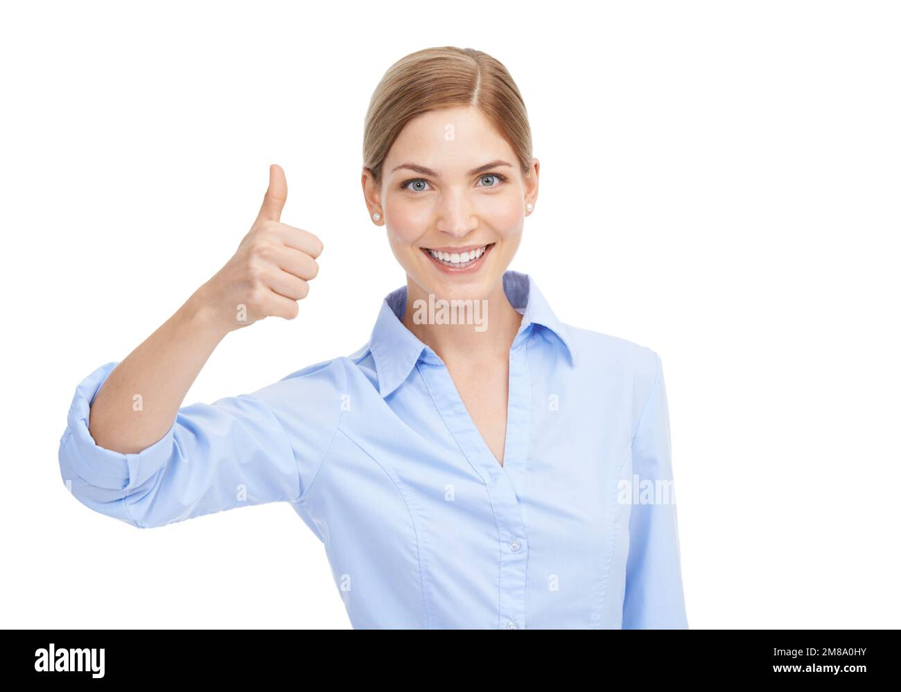 Business woman, happy portrait and thumbs up for winning, approval or ...