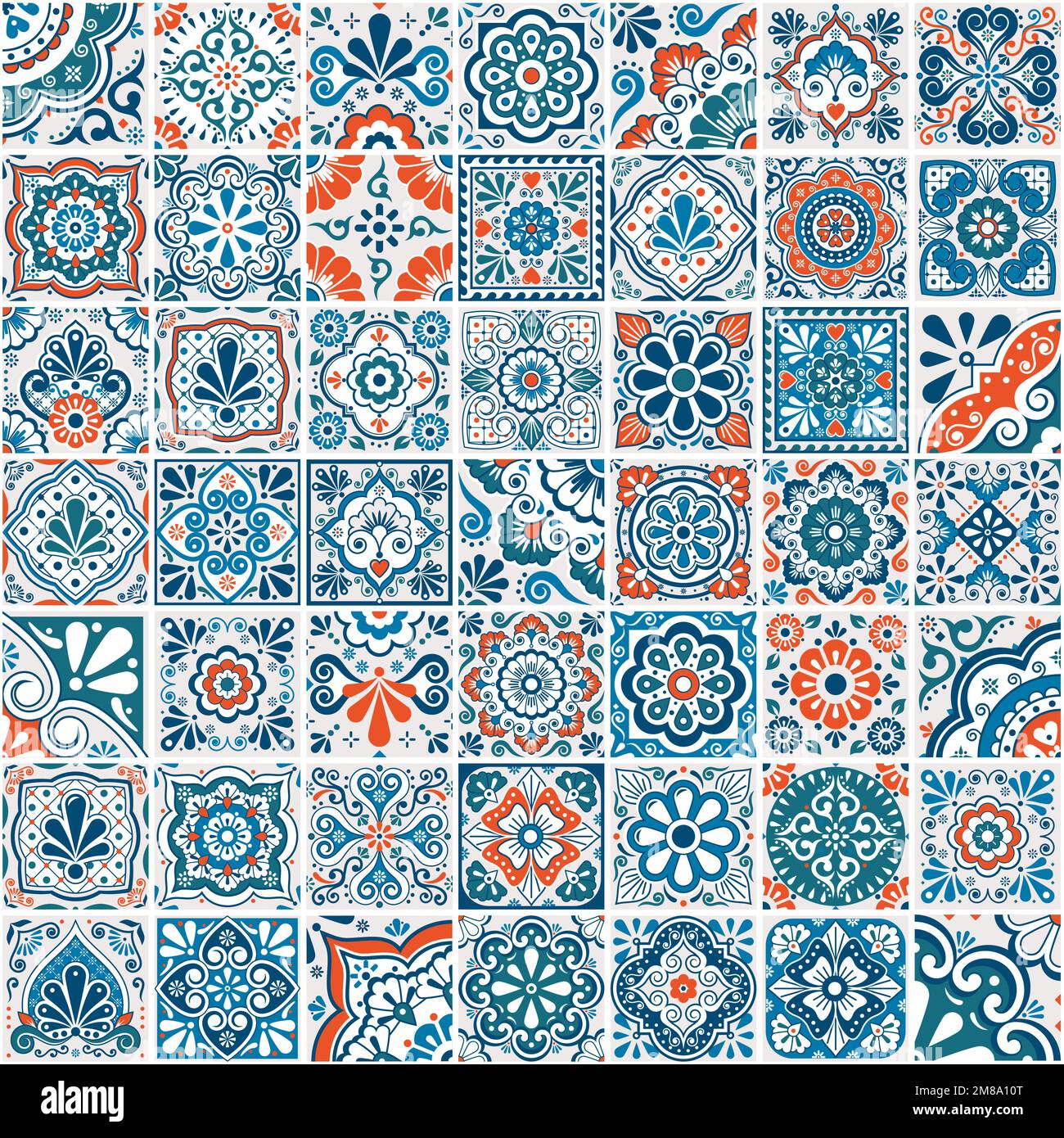 Mexican talavera tiles vector seamless pattern collection, different ...