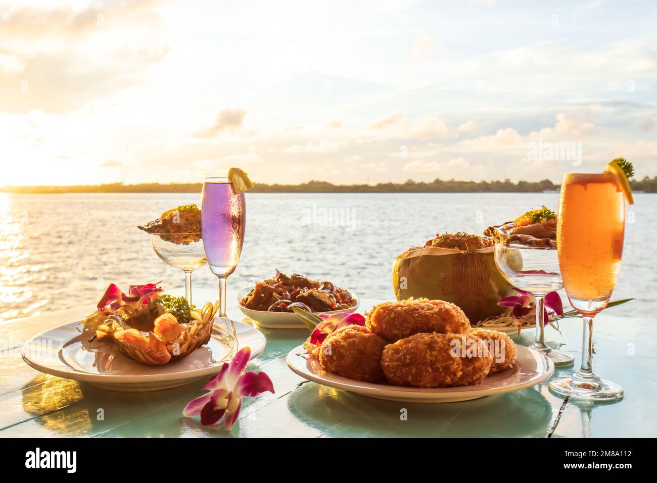 Thai cuisine set, grilled river prawn, catfish curry, curry steamed ...