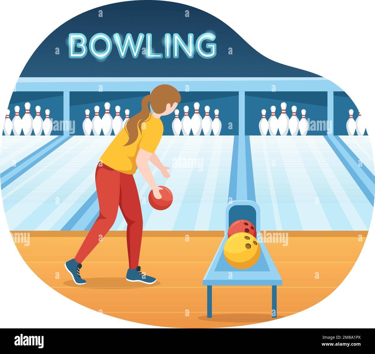 Bowling Game Illustration with Pins, Balls and Scoreboards in a Sport ...