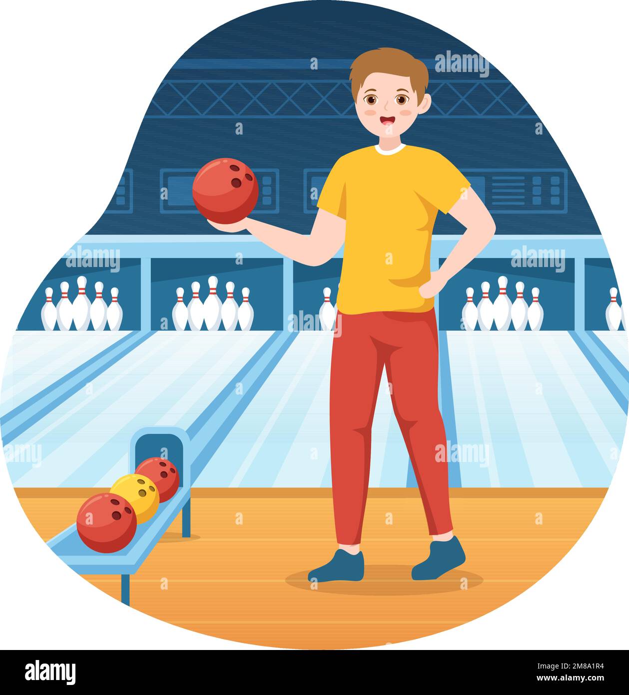 Bowling Game Illustration with Pins, Balls and Scoreboards in a Sport ...