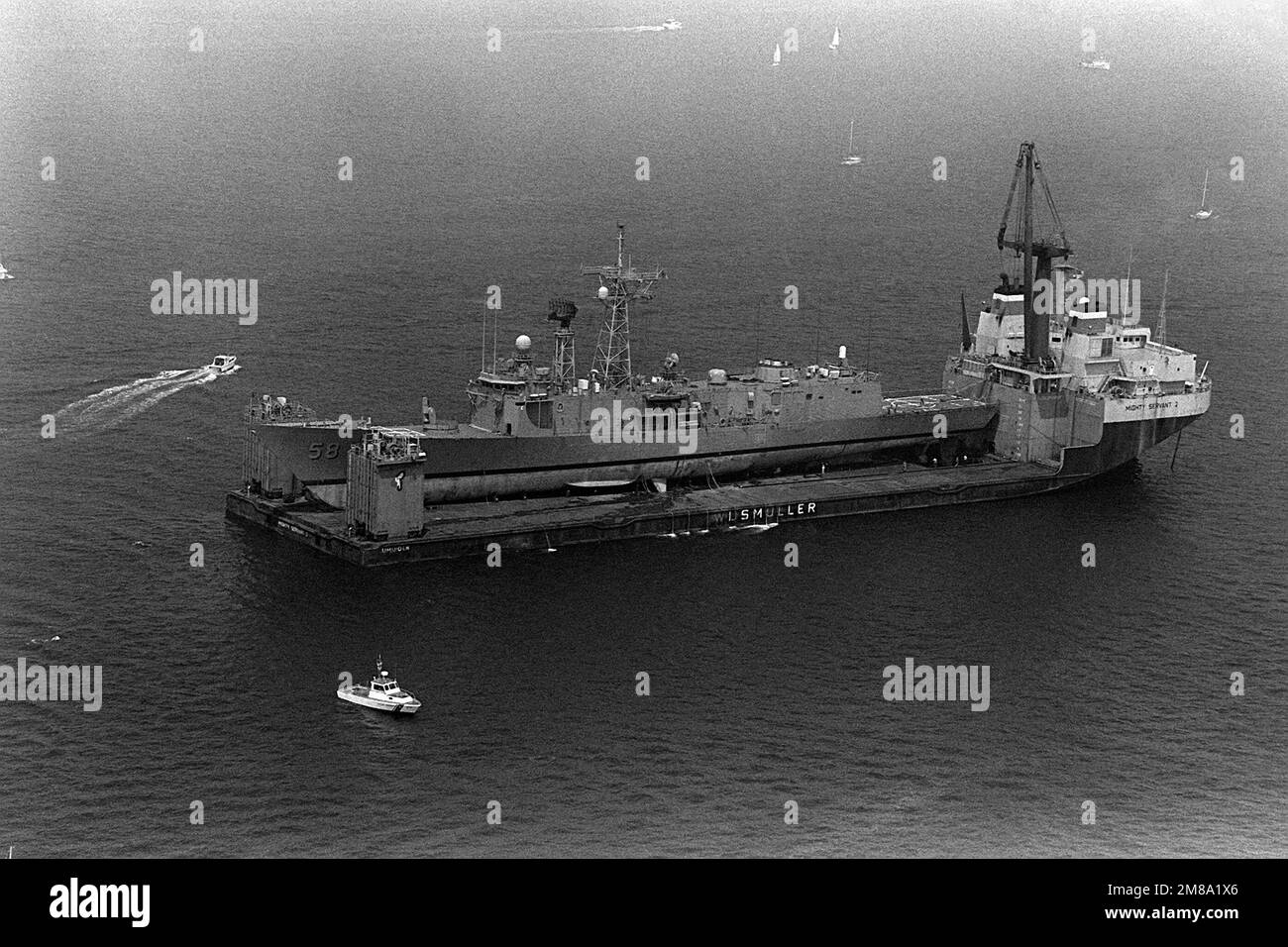 An aerial view of the guided missile frigate USS SAMUEL B. ROBERTS (FFG ...