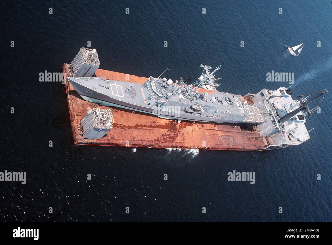 An aerial view of the guided missile frigate USS SAMUEL B. ROBERTS (FFG ...