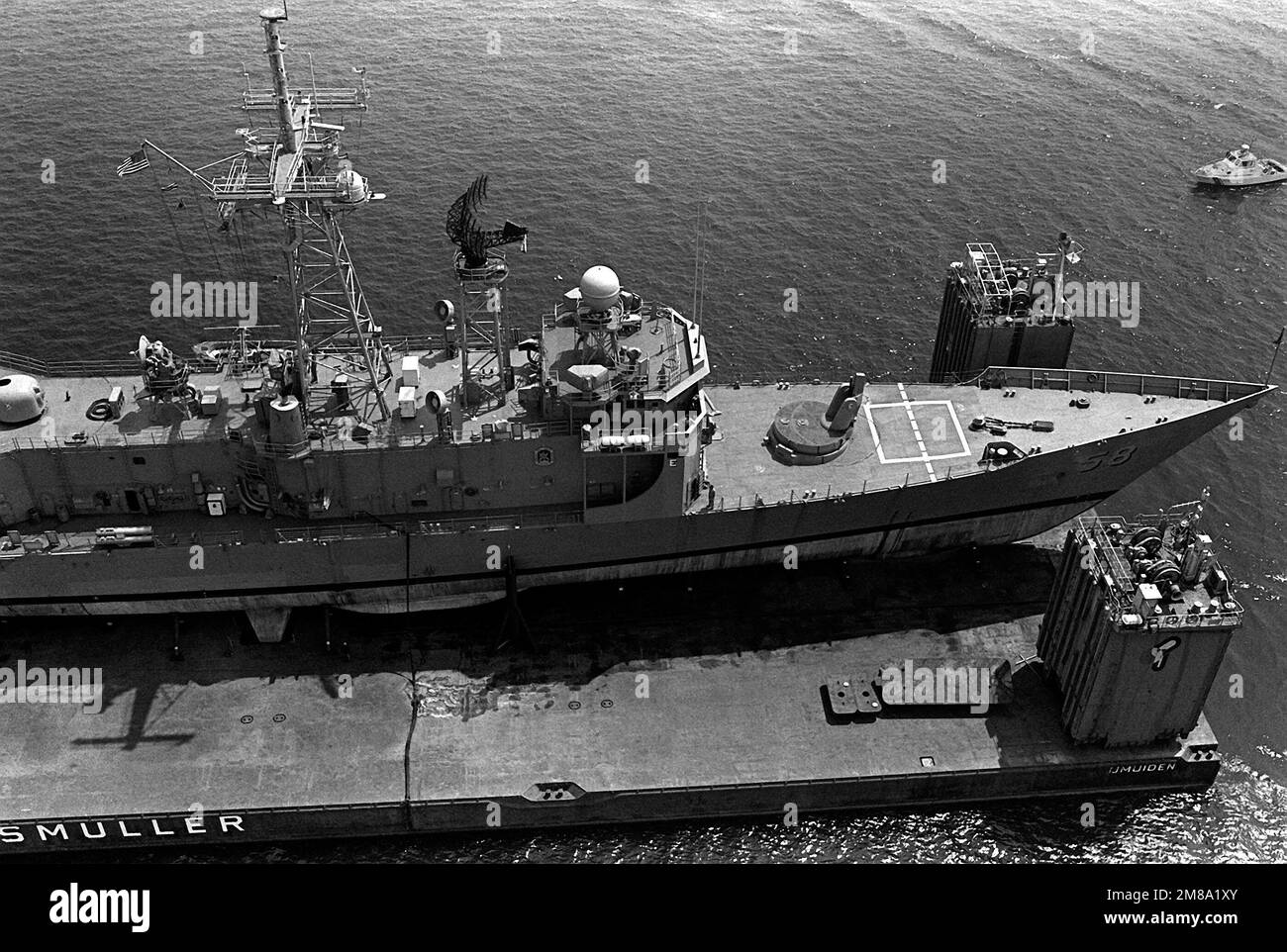 An aerial view of the guided missile frigate USS SAMUEL B. ROBERTS (FFG ...