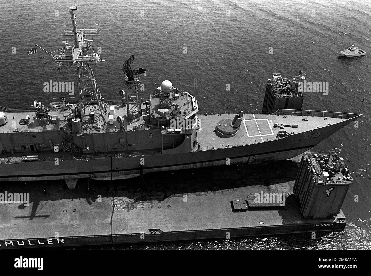 An aerial view of the guided missile frigate USS SAMUEL B. ROBERTS (FFG ...