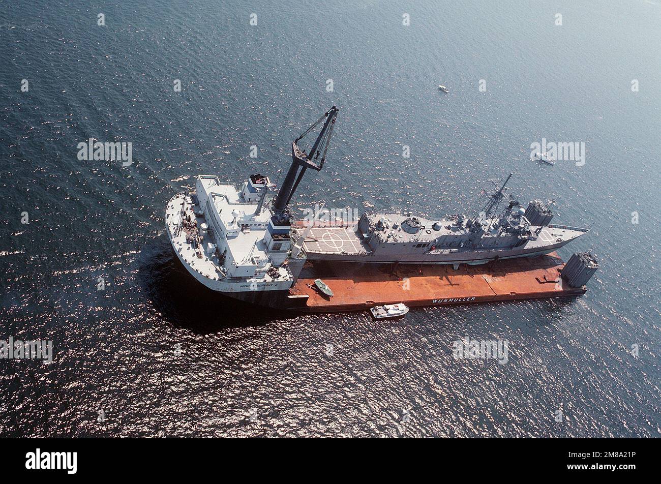 An aerial view of the guided missile frigate USS SAMUEL B. ROBERTS (FFG ...