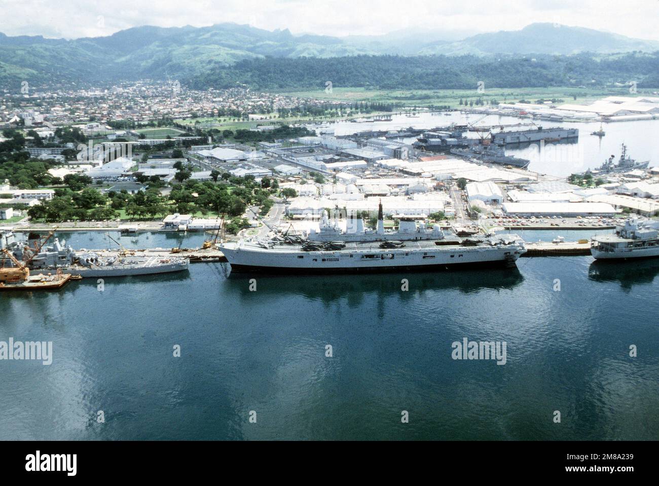 A port view of the British light aircraft carrier HMS ARK ROYAL (R-07 ...