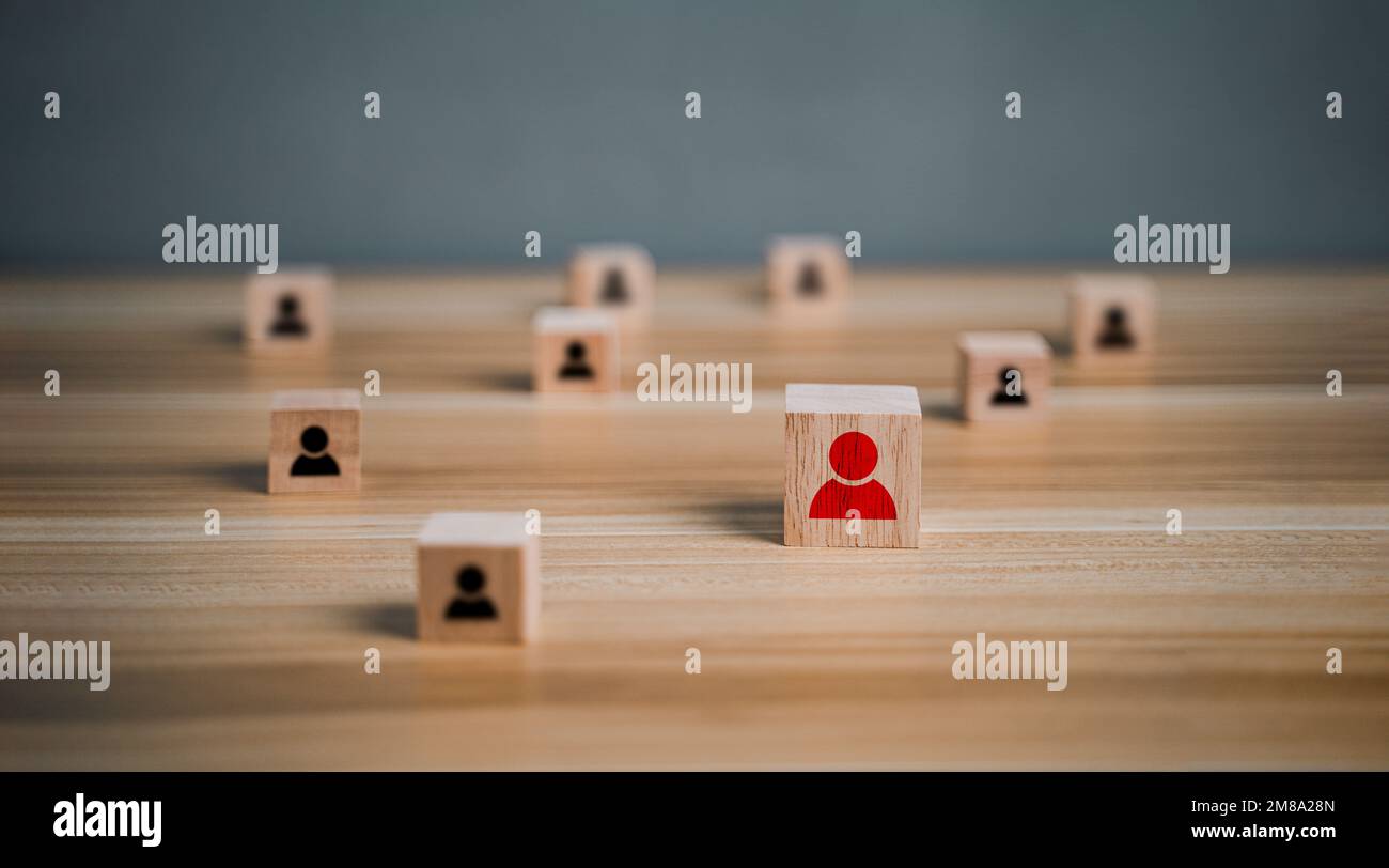 Human resource management Red human icon on wooden block. Business ...