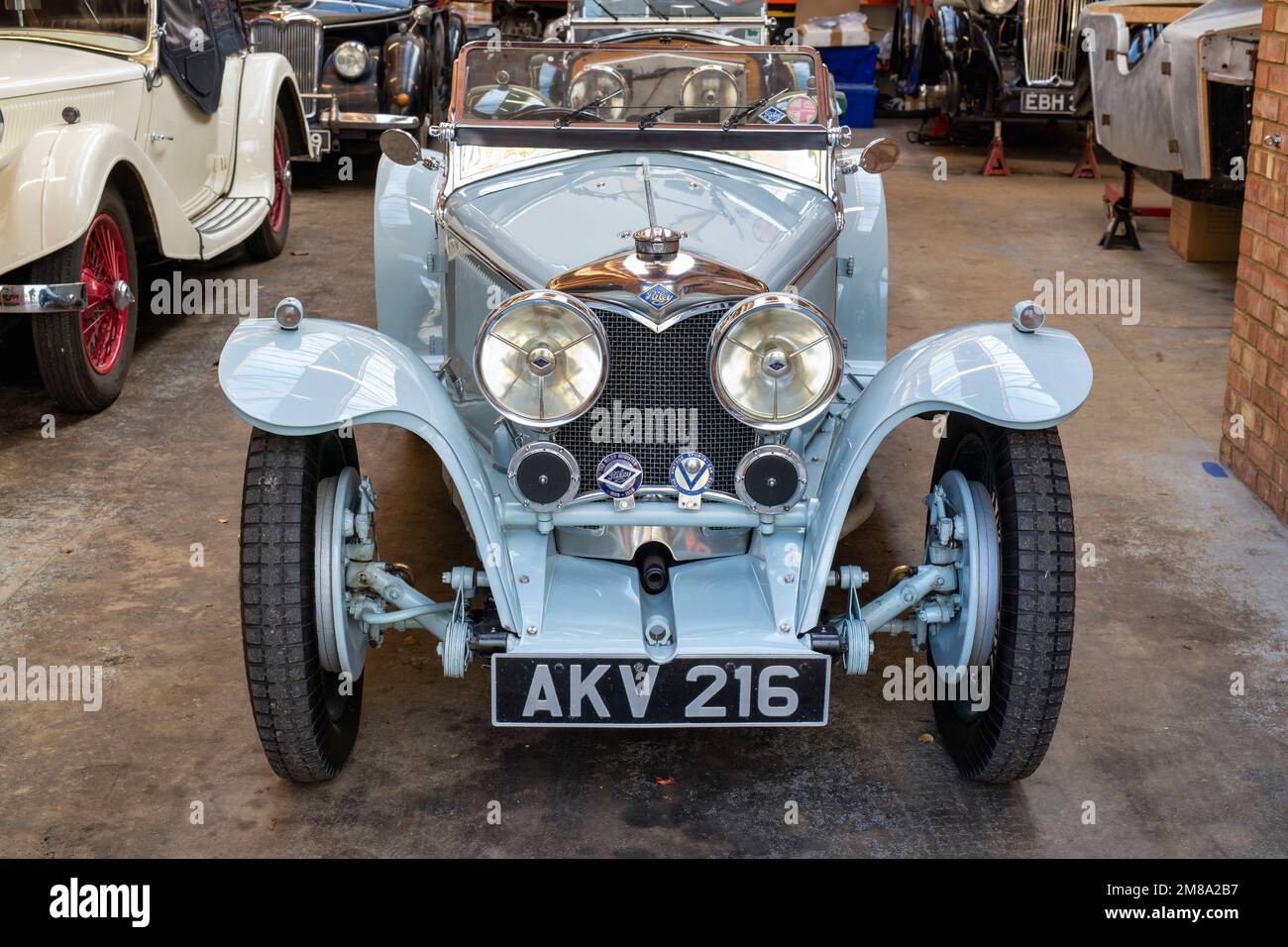 1935 Riley classic car in a workshop at Bicester Heritage Centre sunday ...