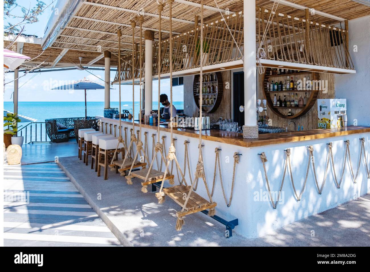 a beach cafe in Pattaya Thailand January 2022, drink at the beach in a ...